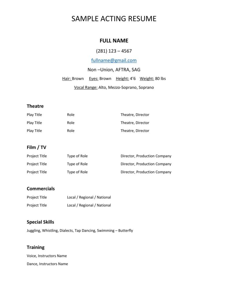 50 FREE Acting Resume Templates (Word & Google Docs) ᐅ TemplateLab