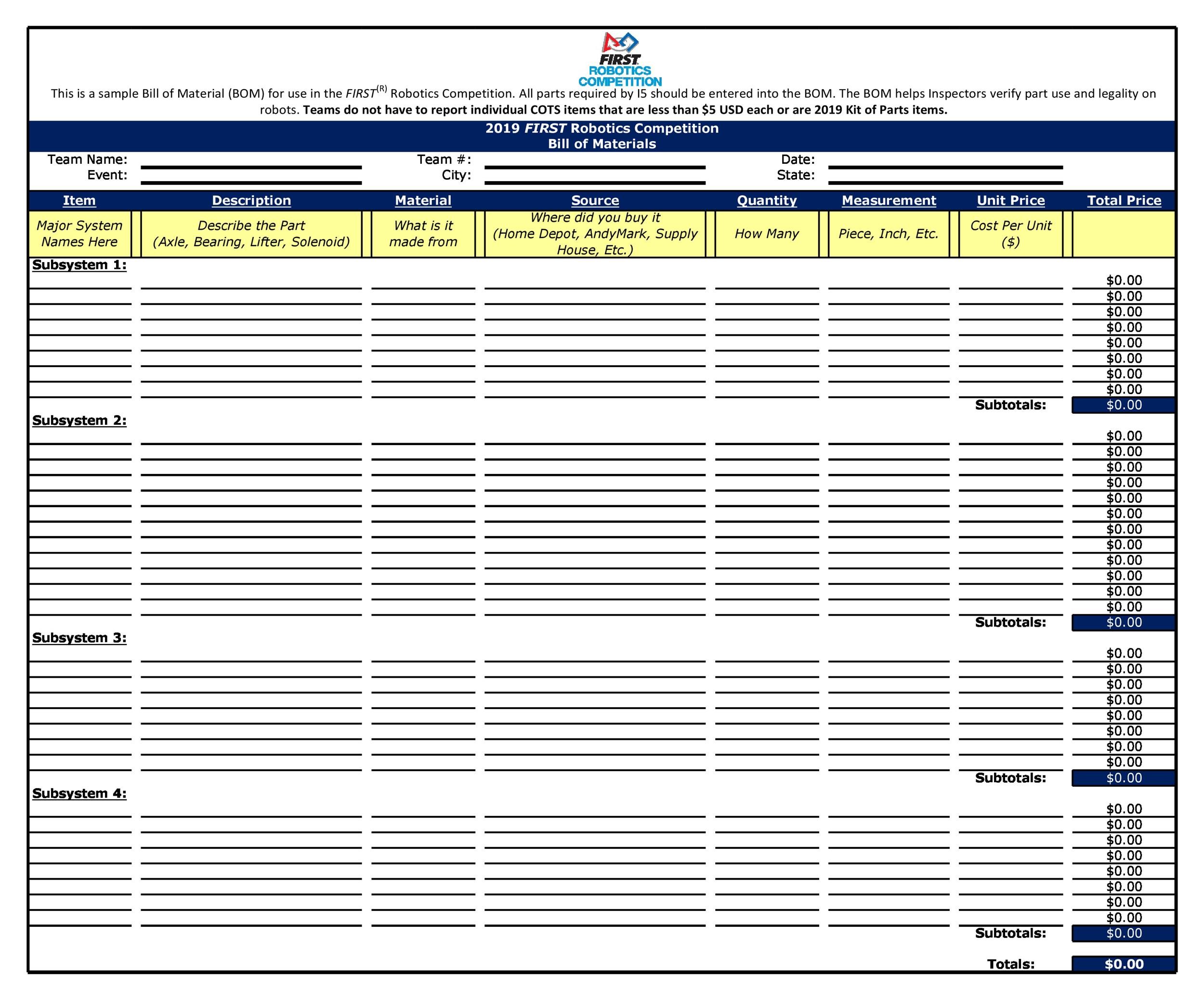 Excel Bill Of Materials Template Excel Bill Of Materials Template