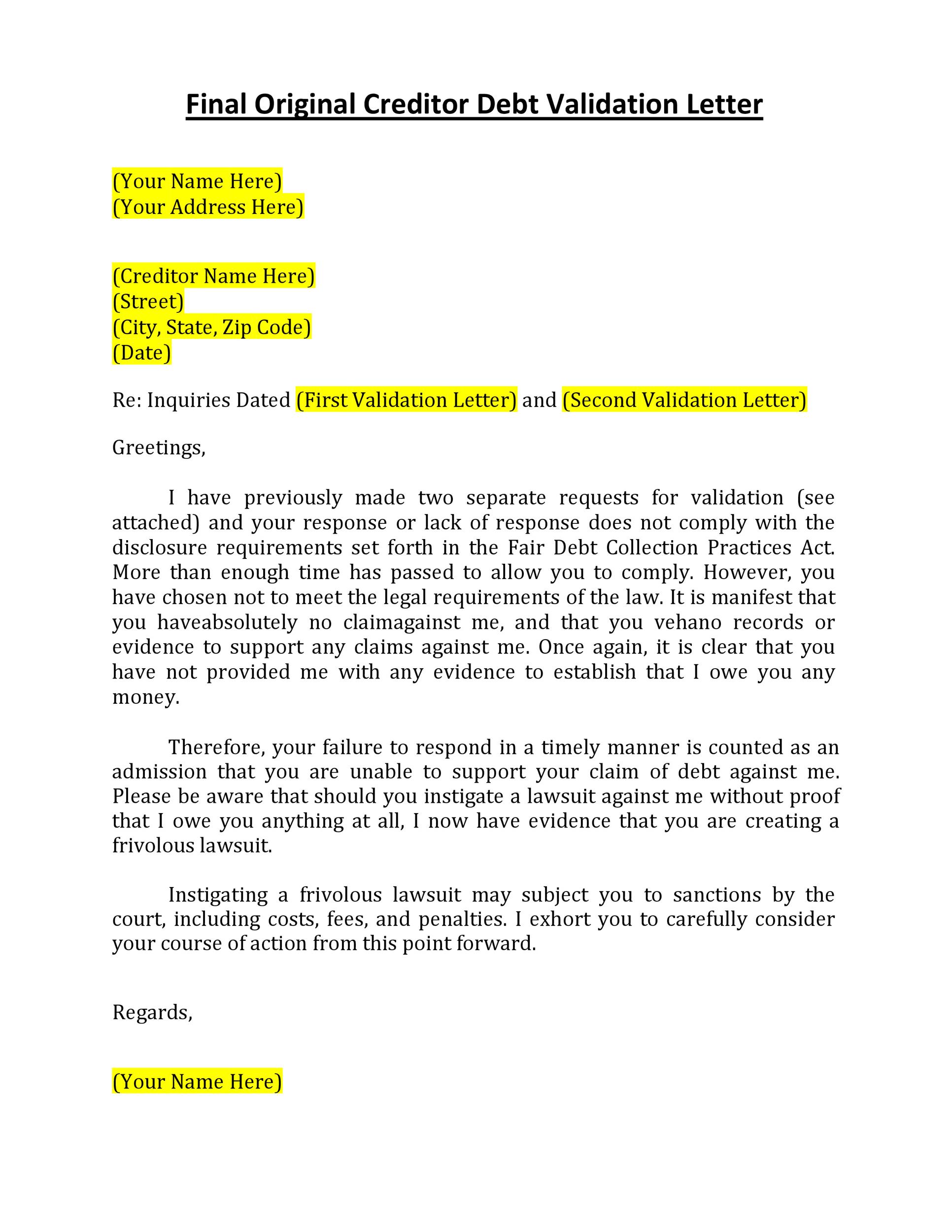 50 Free Debt Validation Letter Samples Templates TemplateLab