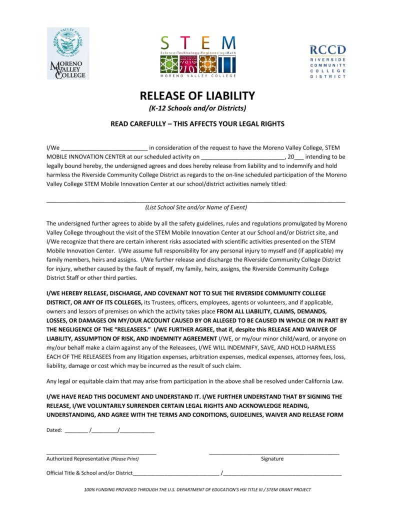 50 Free Release Of Liability Forms (Liability Waiver) ᐅ TemplateLab