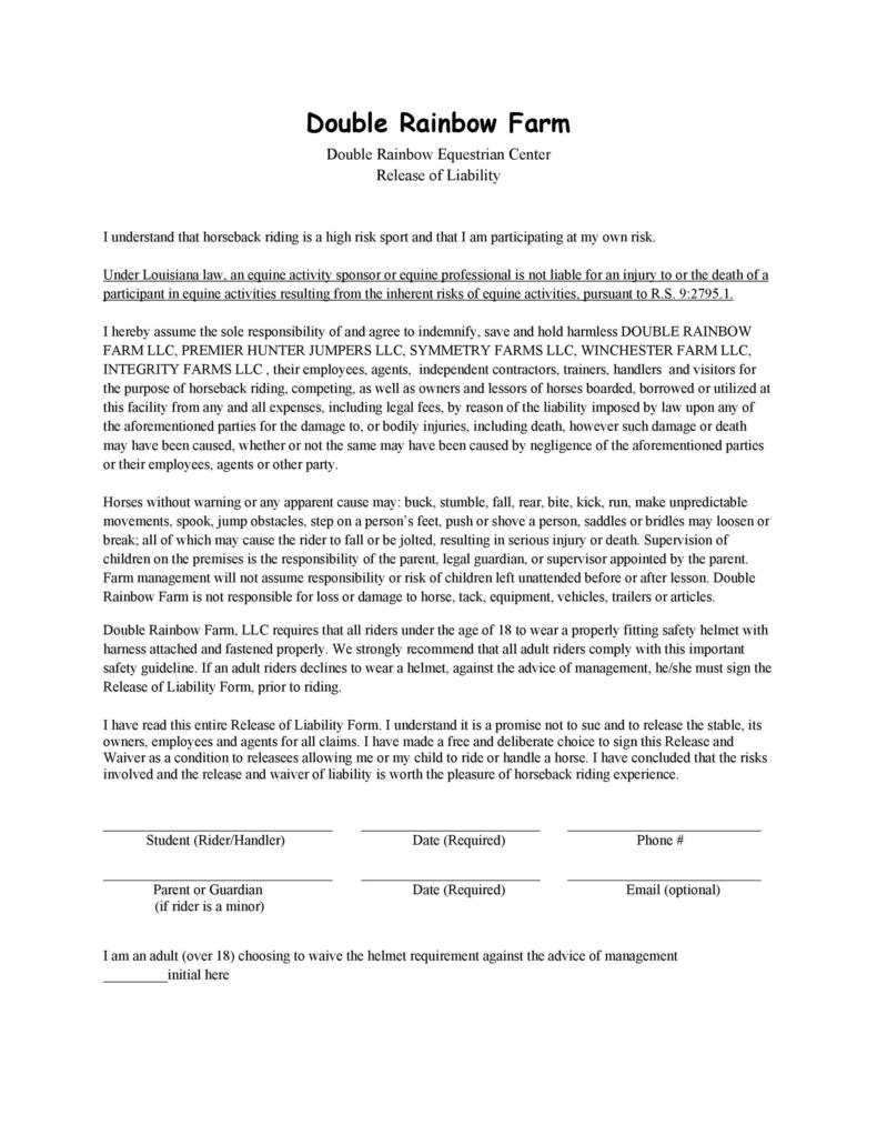 50 Free Release Of Liability Forms (Liability Waiver) ᐅ TemplateLab