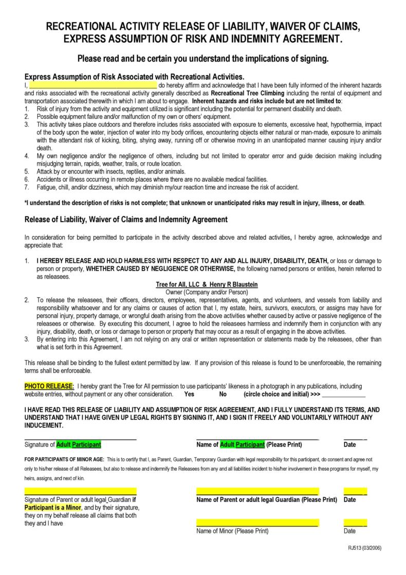 50 Free Release Of Liability Forms (Liability Waiver) ᐅ TemplateLab