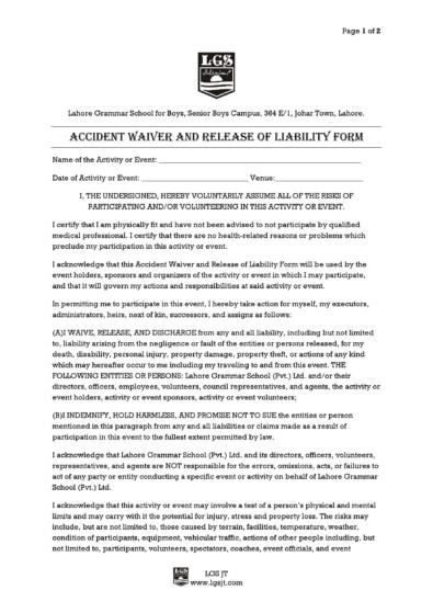 50 Free Release Of Liability Forms (Liability Waiver) ᐅ TemplateLab