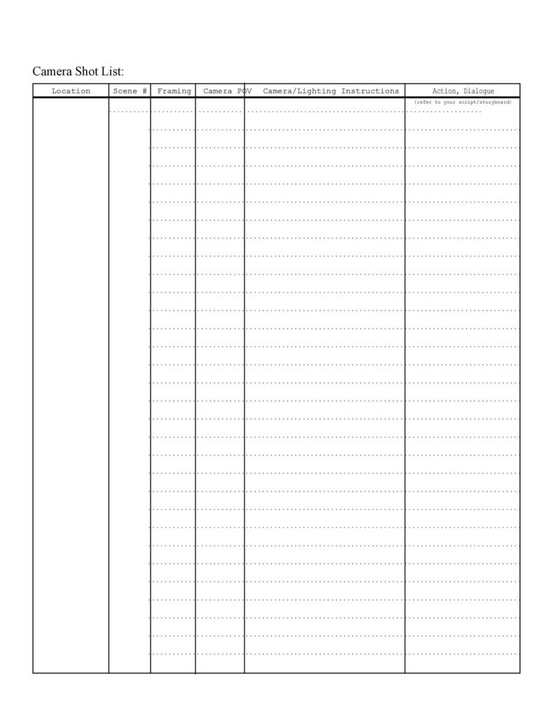 50 Handy Shot List Templates [Film & Photography] ᐅ TemplateLab