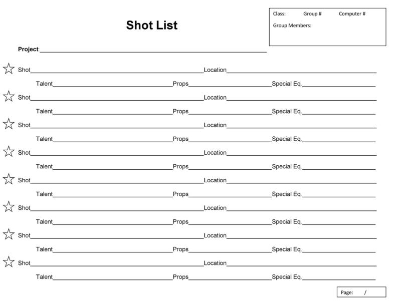 50 Handy Shot List Templates [Film & Photography] ᐅ TemplateLab