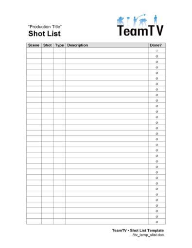 50 Handy Shot List Templates [Film & Photography] ᐅ TemplateLab