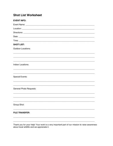 50 Handy Shot List Templates [Film & Photography] ᐅ TemplateLab