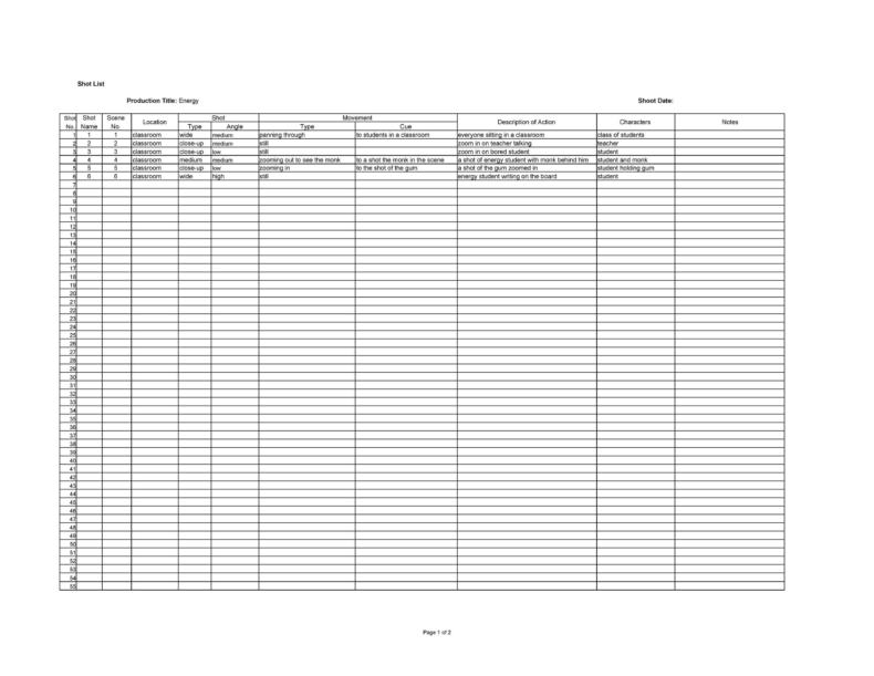 50 Handy Shot List Templates [Film & Photography] ᐅ TemplateLab