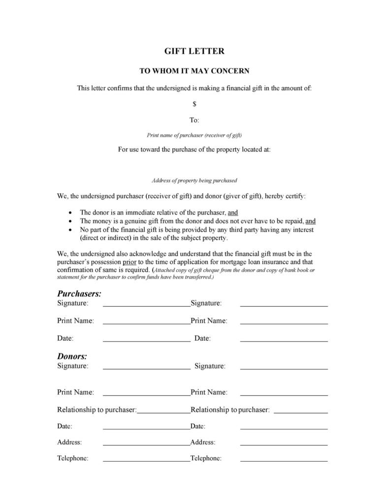 35 Best Gift Letter Templates (Word & PDF) ᐅ TemplateLab