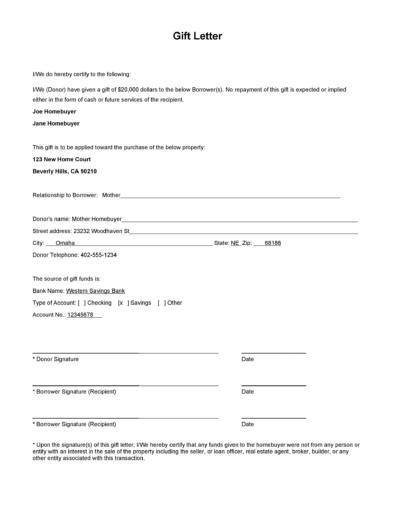 35 Best Gift Letter Templates (word & Pdf) ᐅ Templatelab