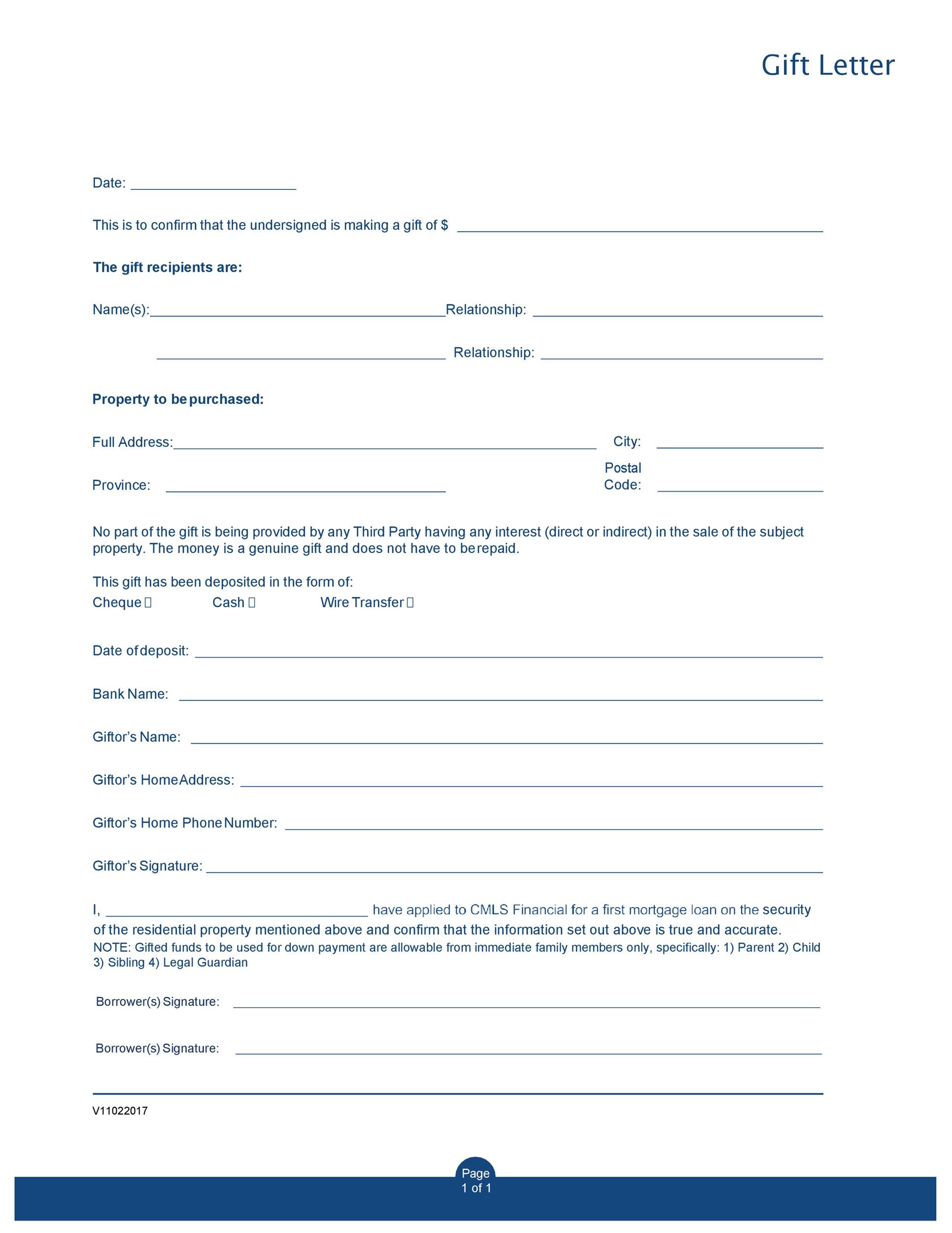 35 Best Gift Letter Templates (Word & PDF) ᐅ TemplateLab