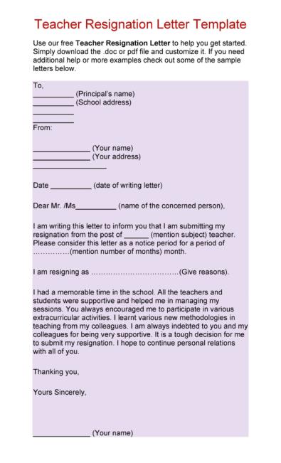 50 BEST Teacher Resignation Letters (MS Word) ᐅ TemplateLab