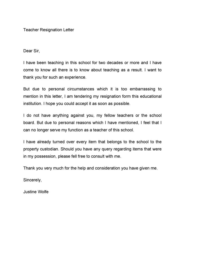 50 BEST Teacher Resignation Letters (MS Word) ᐅ TemplateLab