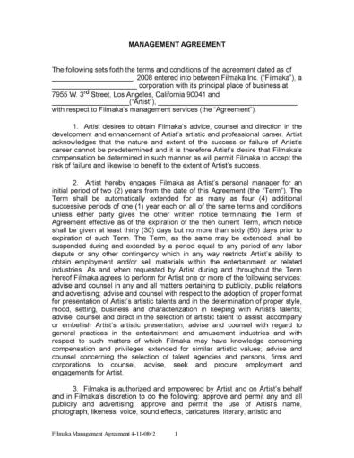 50 Artist Management Contract Templates (MS Word) ᐅ TemplateLab