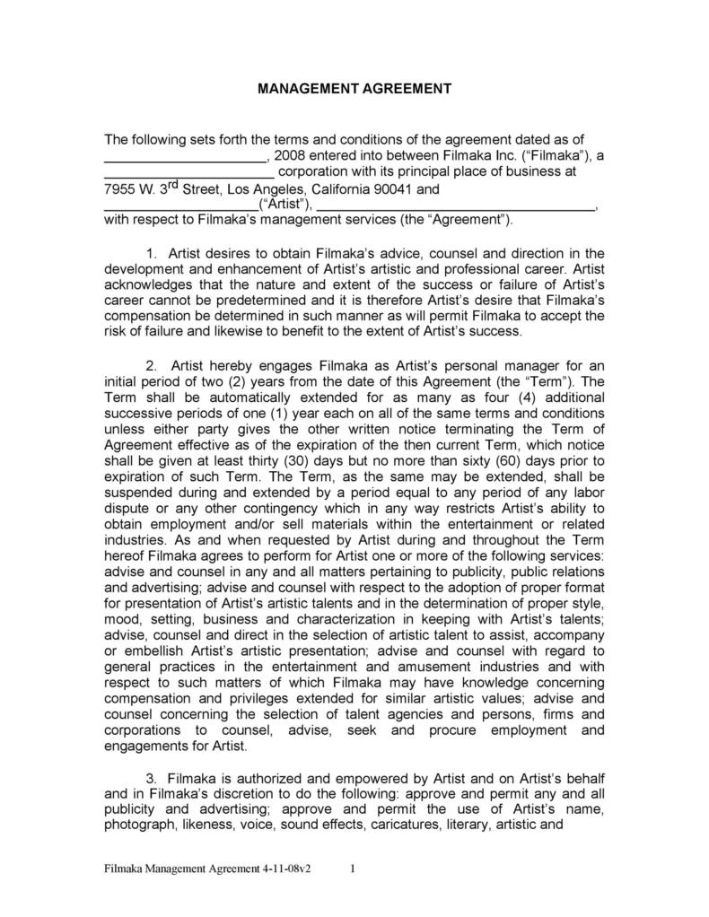 50 Artist Management Contract Templates (MS Word) ᐅ TemplateLab