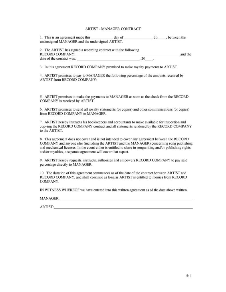 50 Artist Management Contract Templates (MS Word) ᐅ TemplateLab