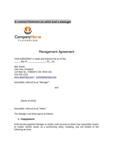 50 Artist Management Contract Templates (MS Word) ᐅ TemplateLab