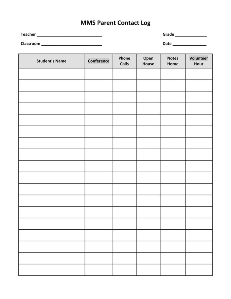 50 Editable Parent Contact Logs (Doc, Excel & PDF)
