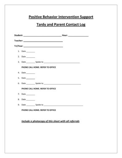 50 Editable Parent Contact Logs (Doc, Excel & PDF)