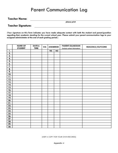 50 Editable Parent Contact Logs (Doc, Excel & PDF)