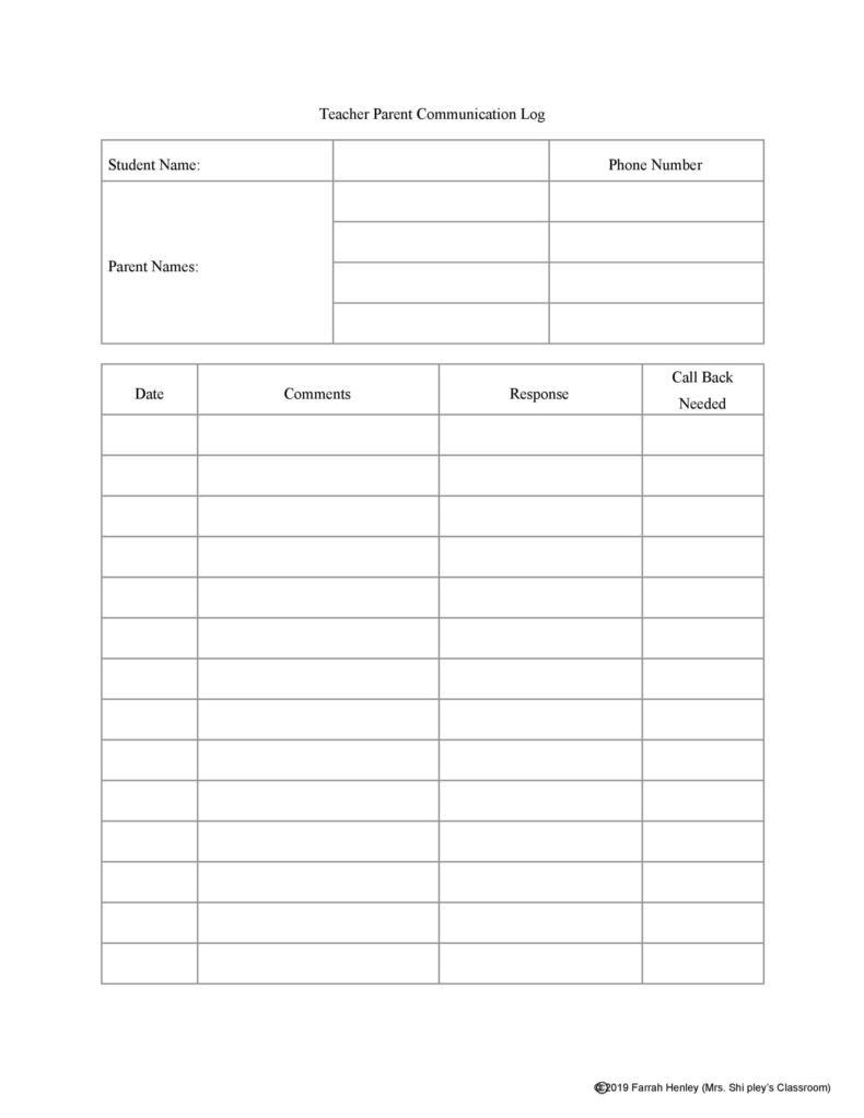 50 Editable Parent Contact Logs (Doc, Excel & PDF)