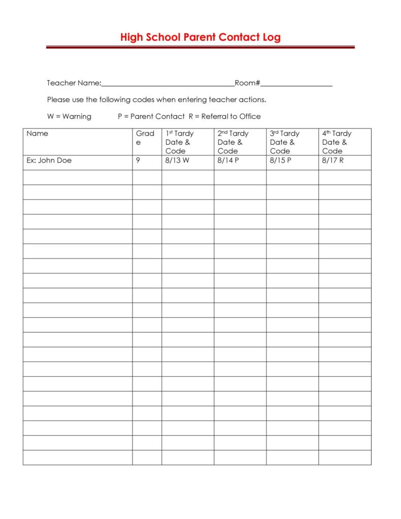 50 Editable Parent Contact Logs (Doc, Excel & PDF)
