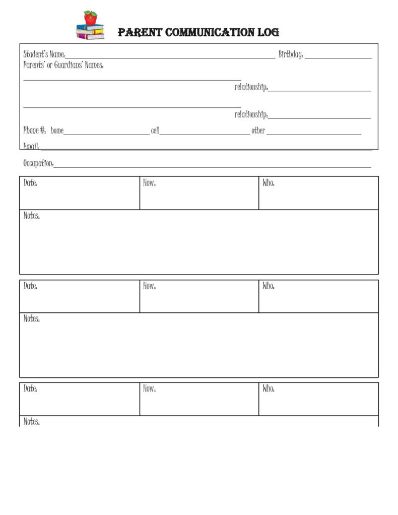 50 Editable Parent Contact Logs (Doc, Excel & PDF)
