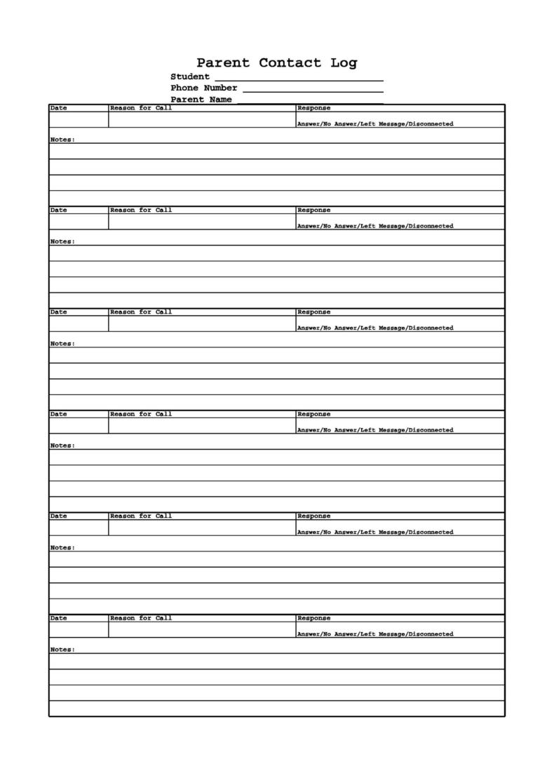 50 Editable Parent Contact Logs (Doc, Excel & PDF)