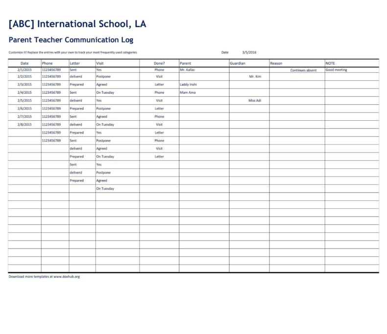 50 Editable Parent Contact Logs (Doc, Excel & PDF)