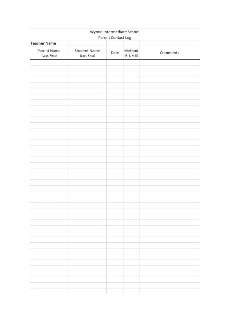 50 Editable Parent Contact Logs (Doc, Excel & PDF)