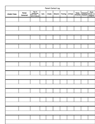 50 Editable Parent Contact Logs (Doc, Excel & PDF)