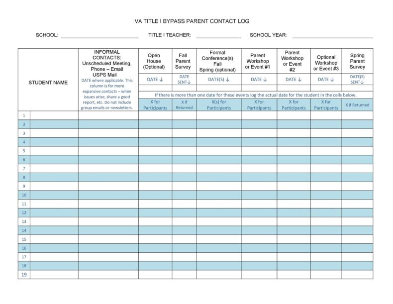50 Editable Parent Contact Logs (Doc, Excel & PDF)