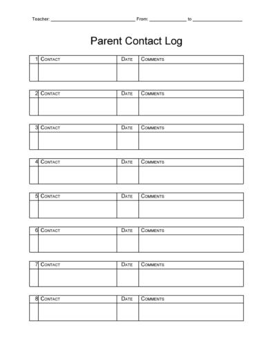 50 Editable Parent Contact Logs (Doc, Excel & PDF)