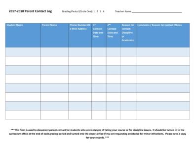 50 Editable Parent Contact Logs (Doc, Excel & PDF)