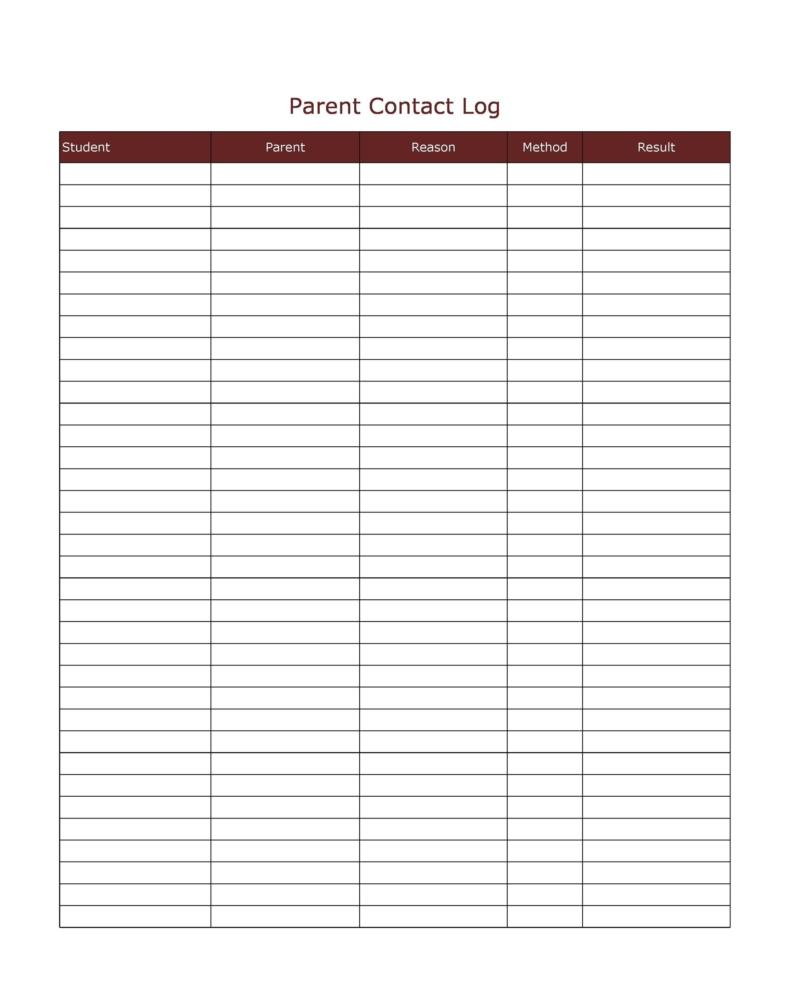 50 Editable Parent Contact Logs (Doc, Excel & PDF)