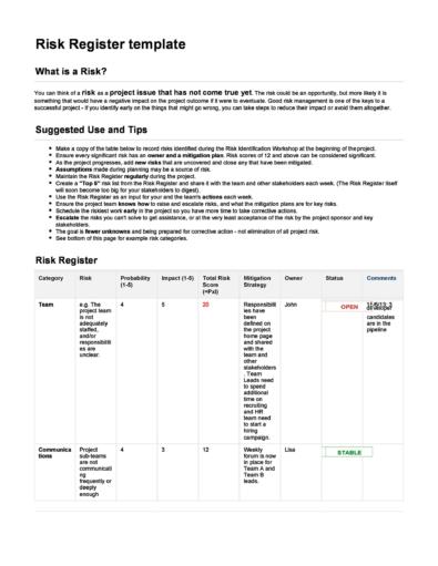 53 Useful Risk Register Templates (Word & Excel) ᐅ TemplateLab