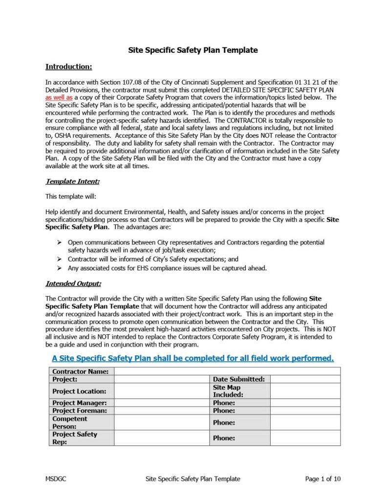46 Great Safety Plan Templates (Construction, Site Specific, Patient ...