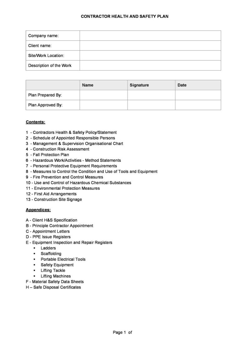 46 Great Safety Plan Templates (Construction, Site Specific, Patient ...