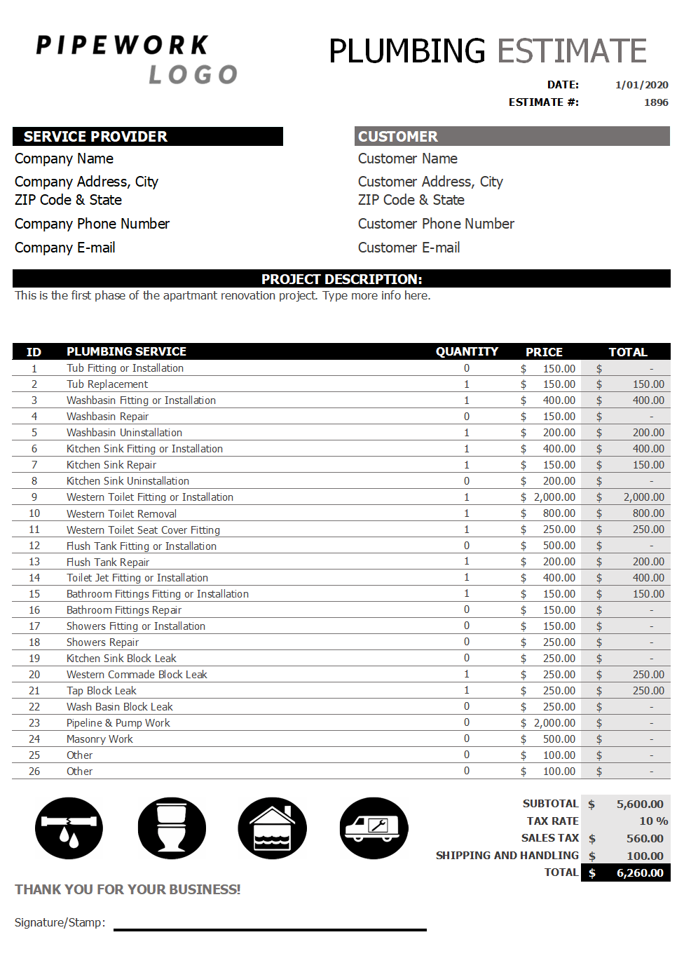 Plumbing Estimate Template Free Printable Templates