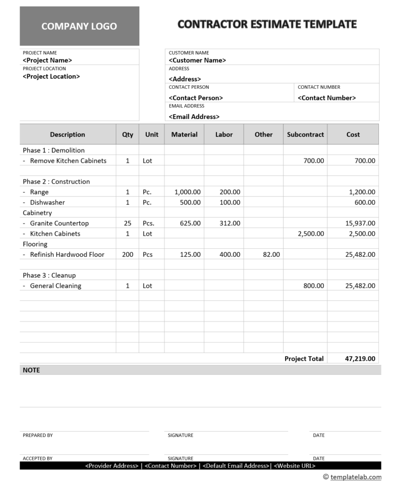 28 Free Estimate Template Forms [Construction, Repair, Cleaning...]