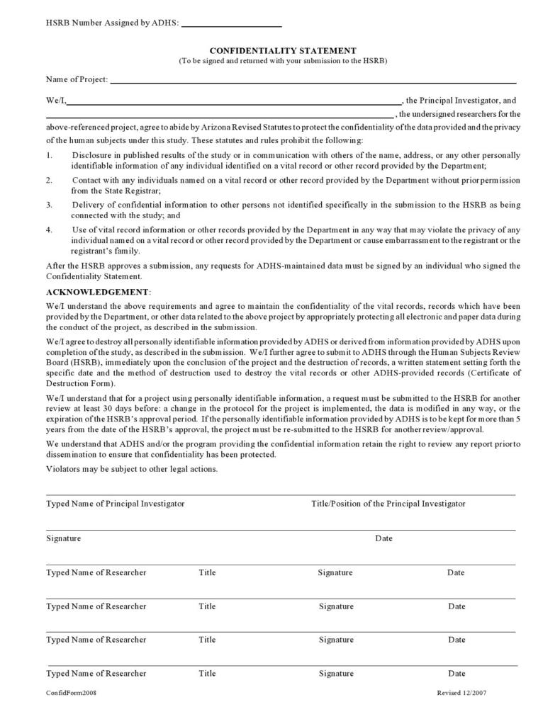 24 Simple Confidentiality Statement & Agreement Templates