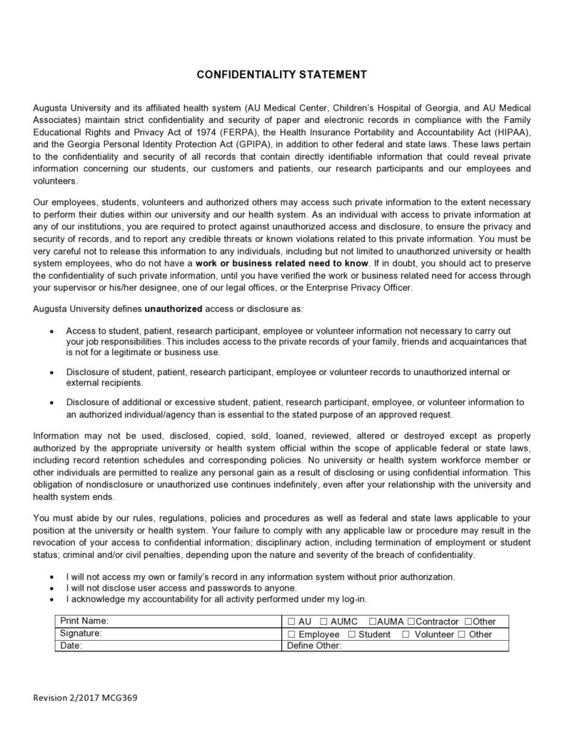 24 Simple Confidentiality Statement & Agreement Templates