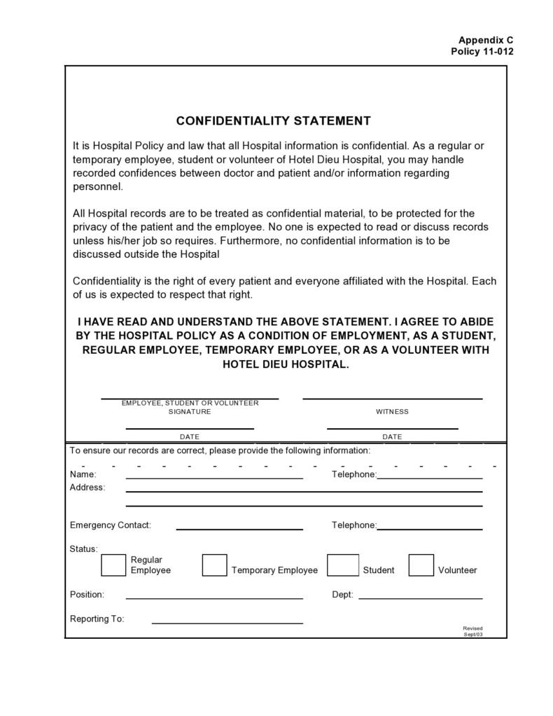 24 Simple Confidentiality Statement & Agreement Templates