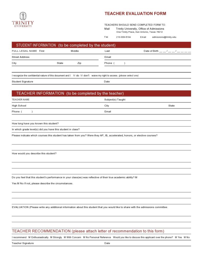50 Printable Teacher Evaluation Forms [Free] ᐅ TemplateLab