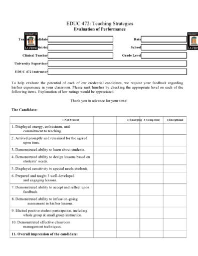 50 Printable Teacher Evaluation Forms [Free] ᐅ TemplateLab