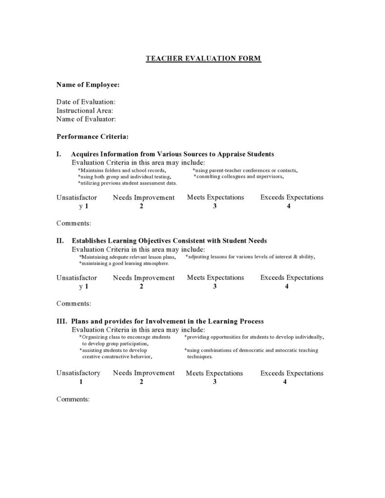 50 Printable Teacher Evaluation Forms [Free] ᐅ TemplateLab