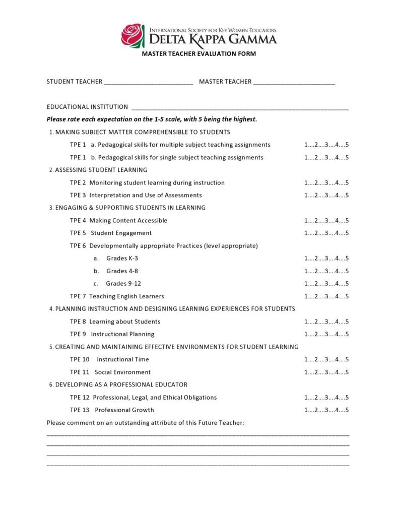 50 Printable Teacher Evaluation Forms [Free] ᐅ TemplateLab
