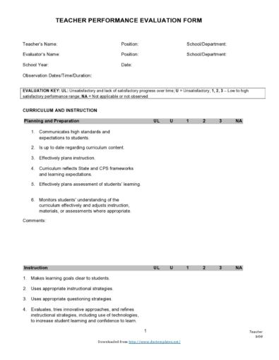 50 Printable Teacher Evaluation Forms [Free] ᐅ TemplateLab