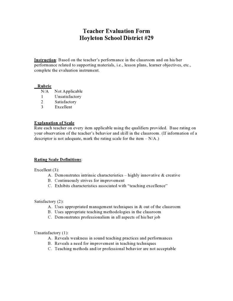 50 Printable Teacher Evaluation Forms [Free] ᐅ TemplateLab