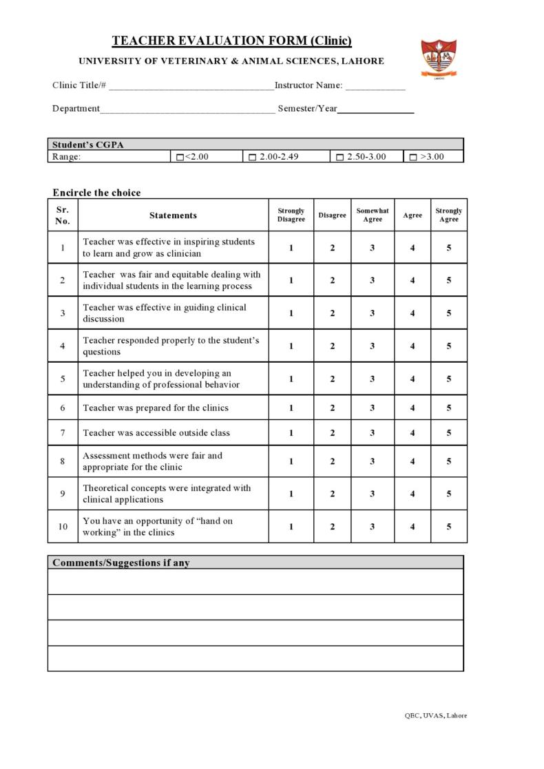 50 Printable Teacher Evaluation Forms [Free] ᐅ TemplateLab